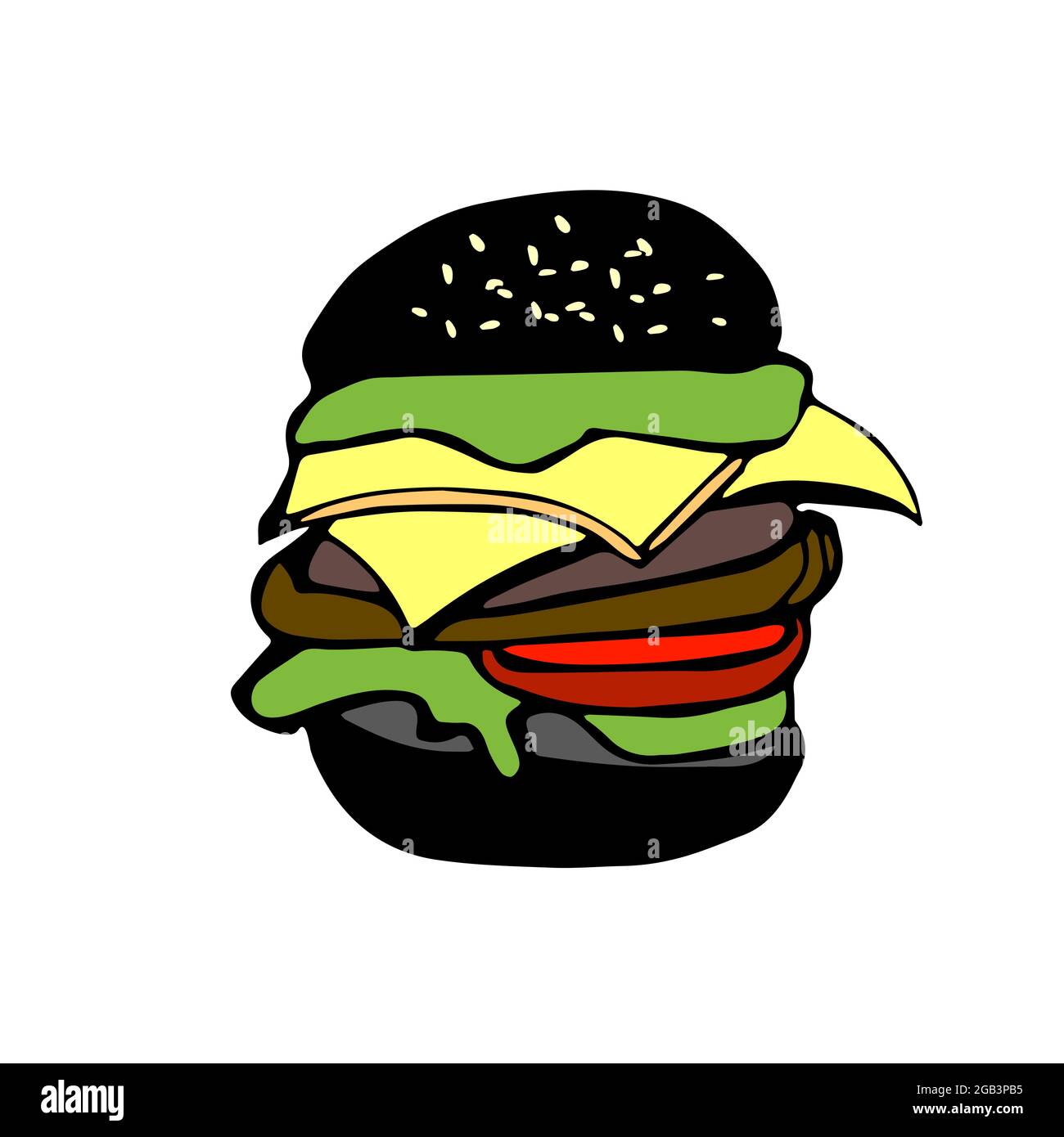 Black hamburger illustration in cartoon style isolated on white Stock ...