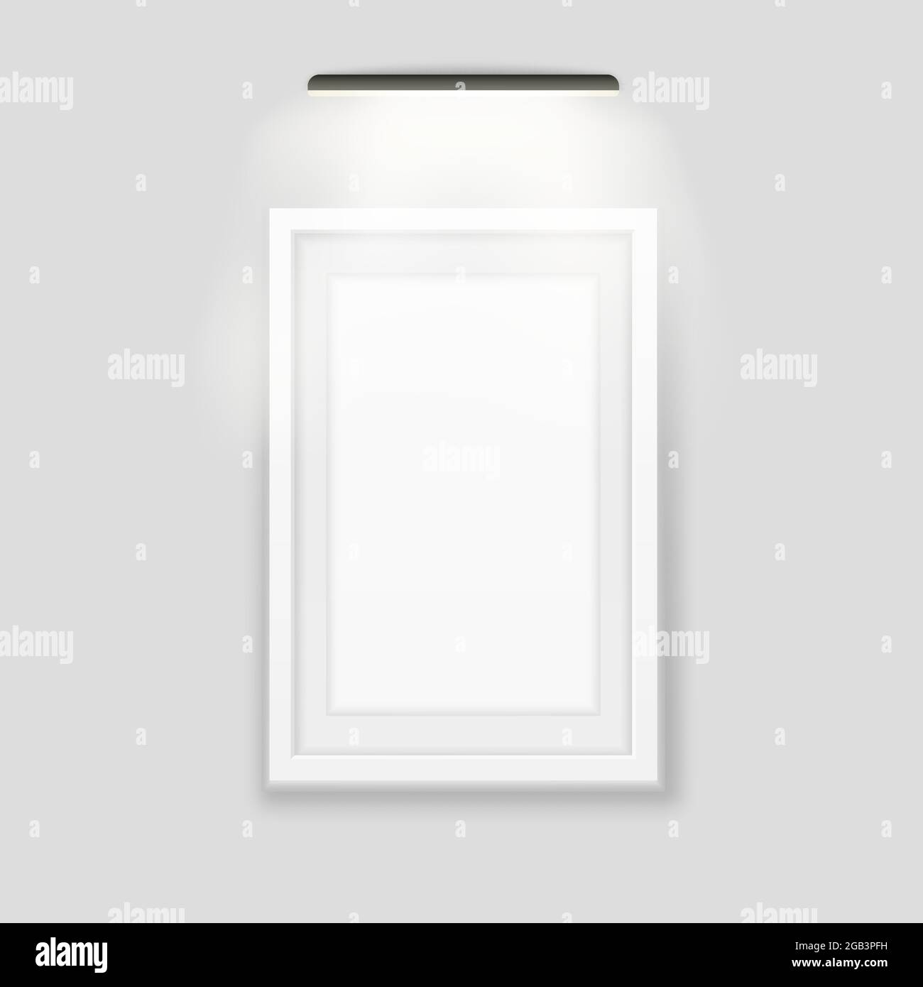 White photo frame backlit template. Realistic banner with black led ...