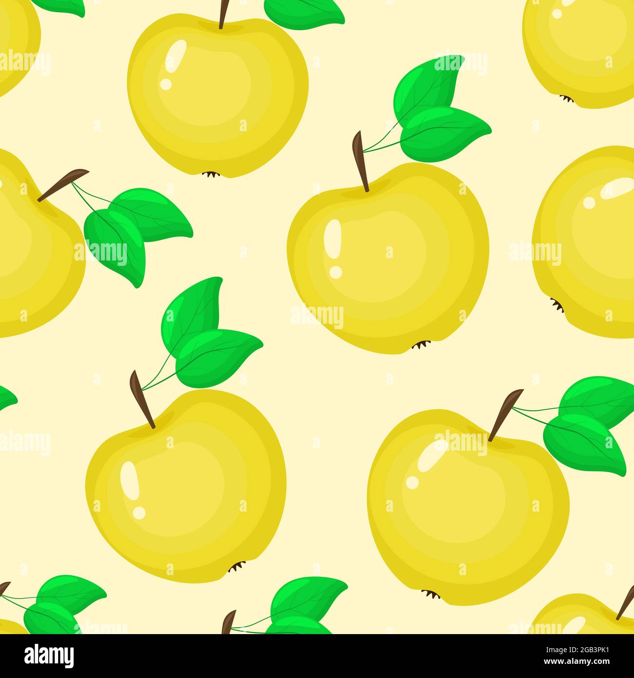 Bright yellow apples seamless pattern vector illustration. Whole fruits ...