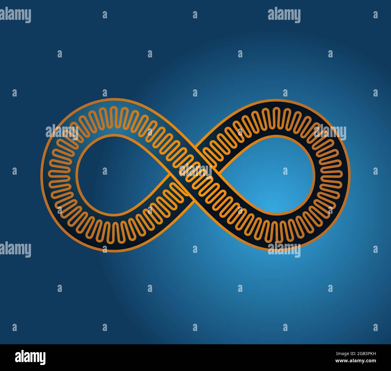 Mobius Loop Made Of Three Lines Inner One Undulating On Blue