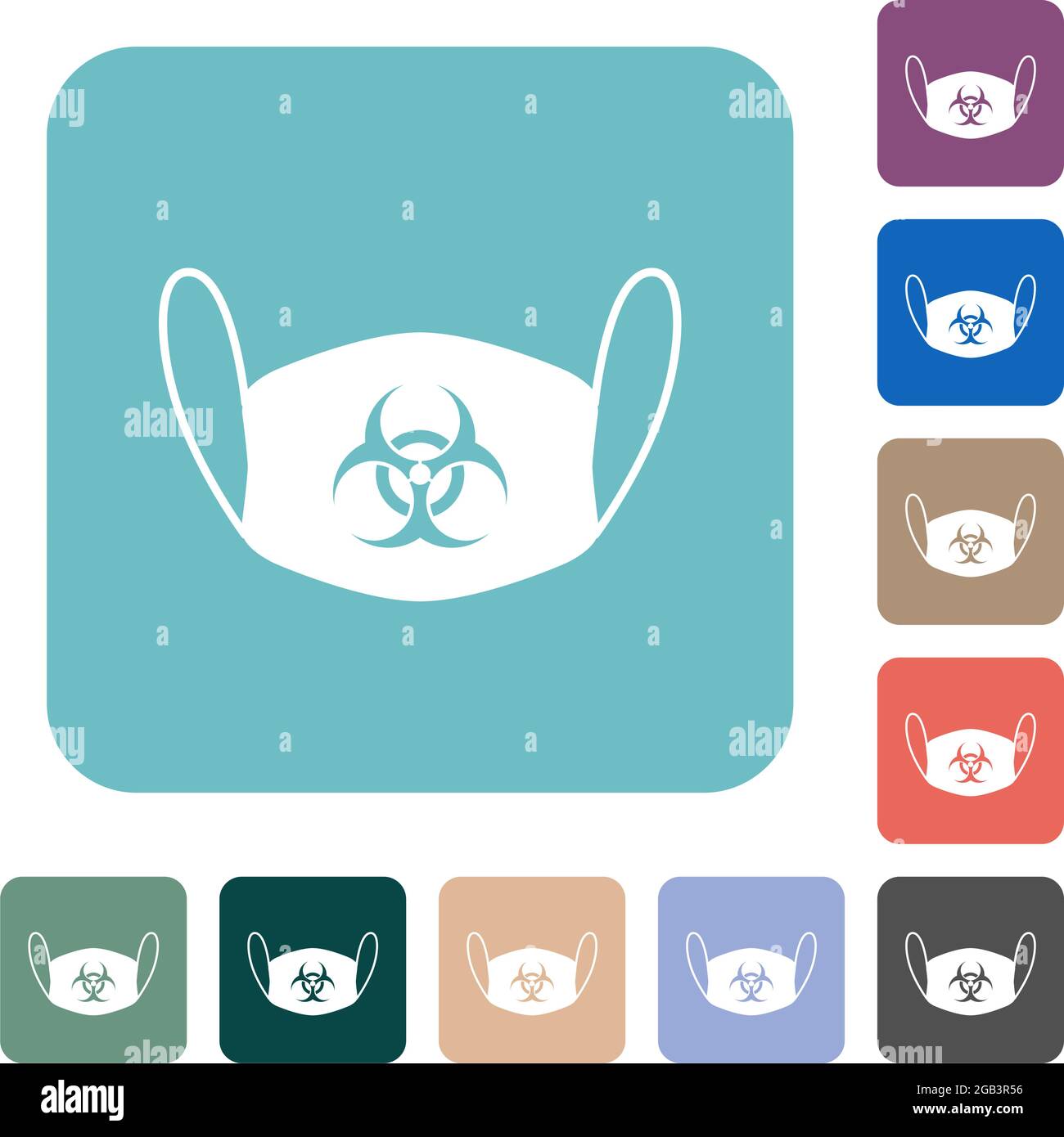 Face mask with biohazard symbol white flat icons on color rounded ...
