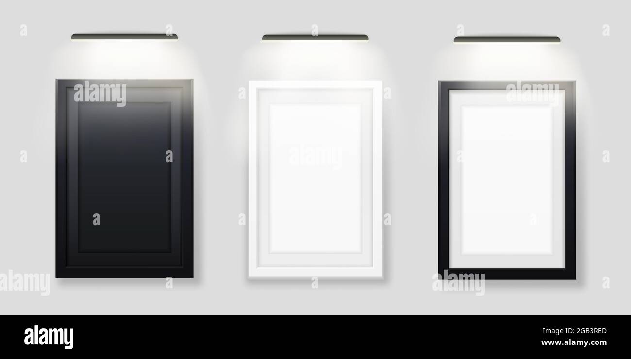 Photo frames with led backlit template. Black and white blank picture ...