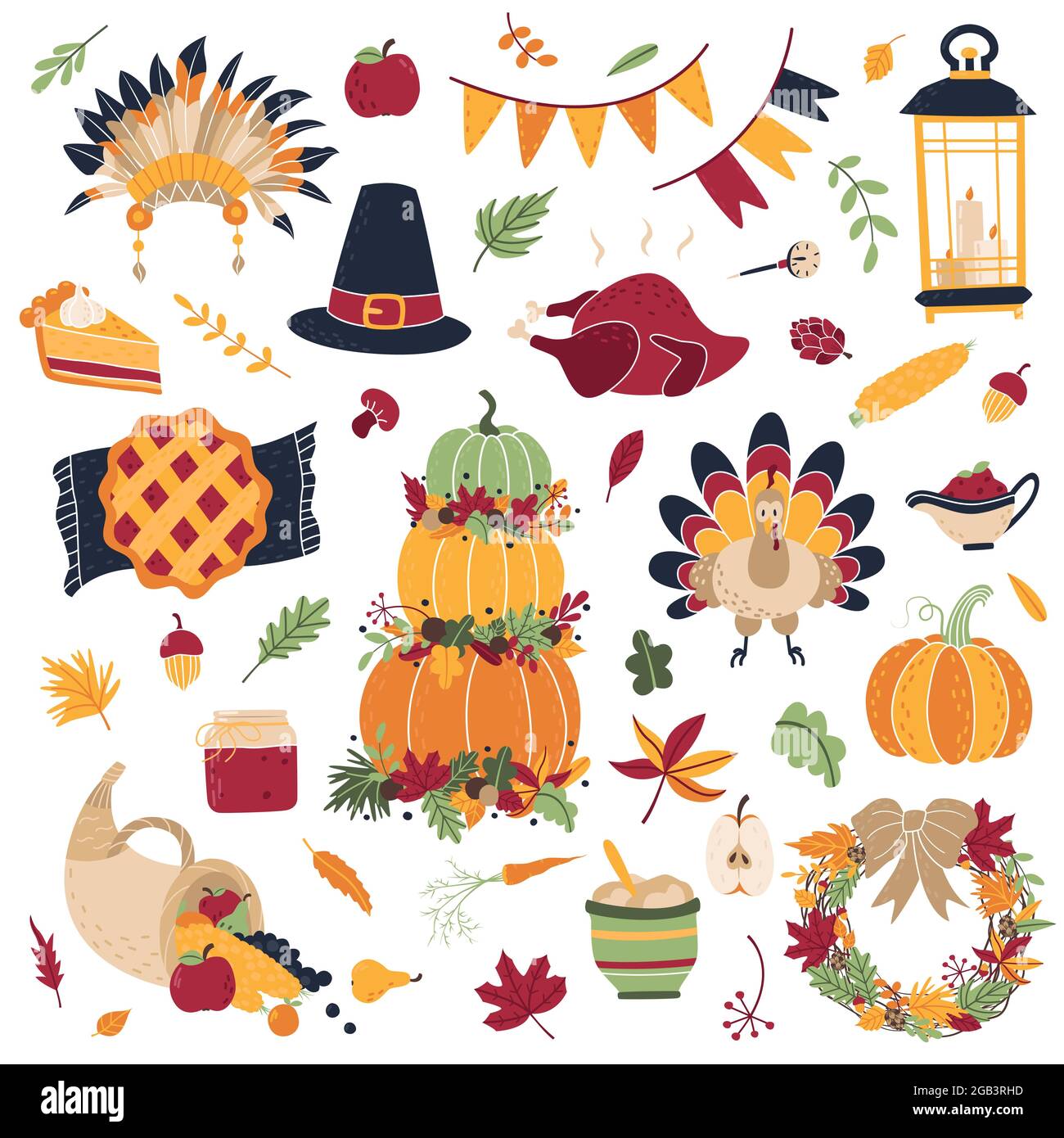 Large collection of objects and items for Thanksgiving. Traditional ...
