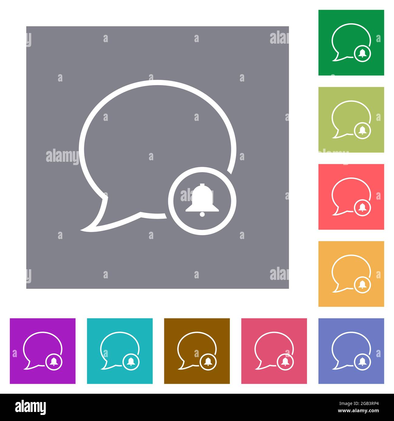 Message alarm outline flat icons on simple color square backgrounds ...