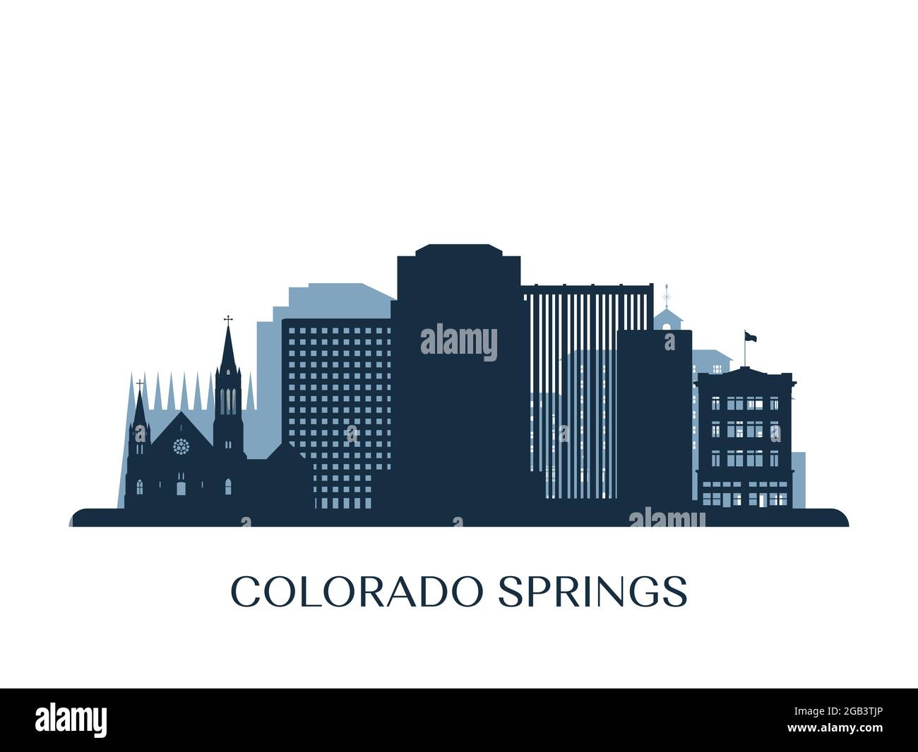 Colorado Springs skyline, monochrome silhouette. Vector illustration ...