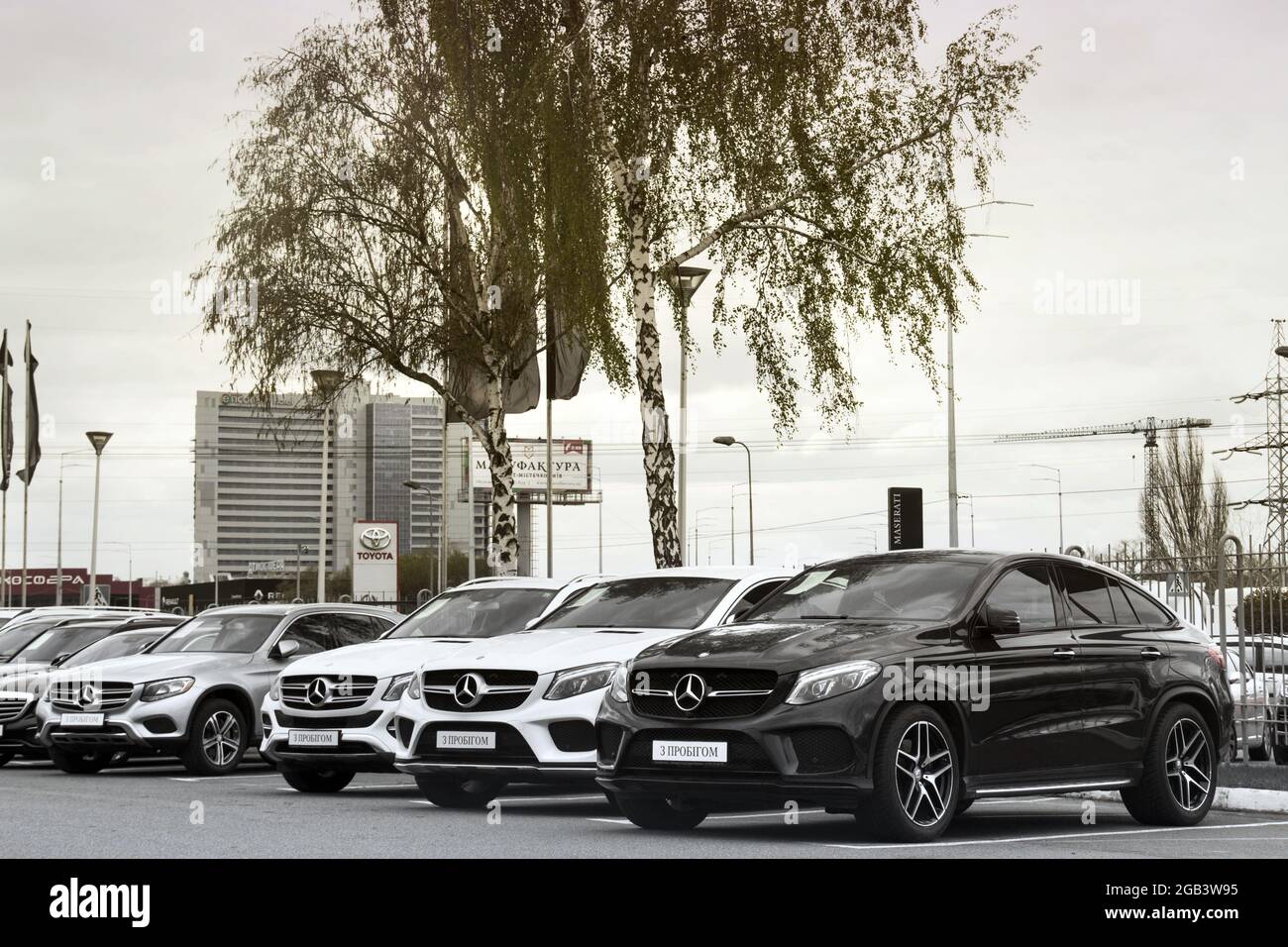 Kiev, Ukraine - April 21, 2020: Mercedes cars in the city. Black and ...