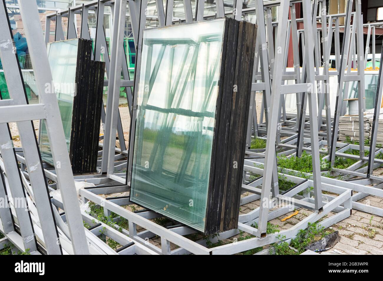 double-glazed windows at a construction site. Double glazed glass ...