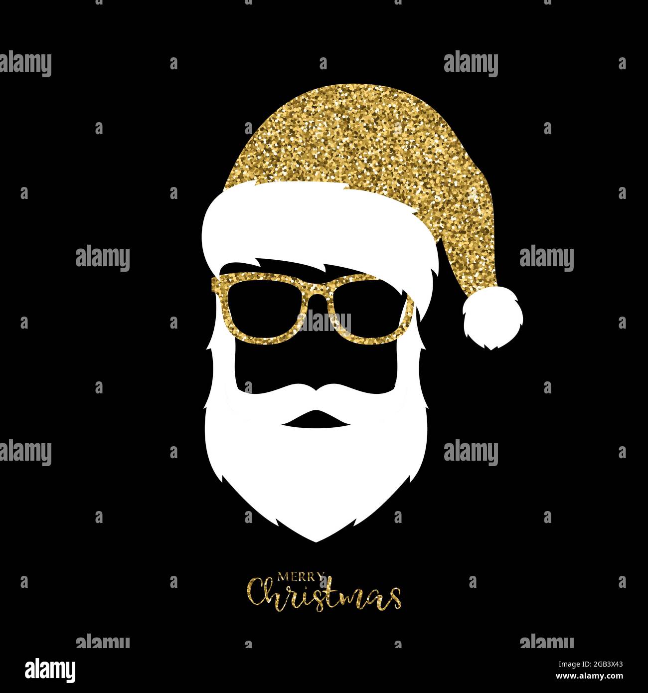 Santa Claus with hat and glasses. Gold glitter effect. Vector ...