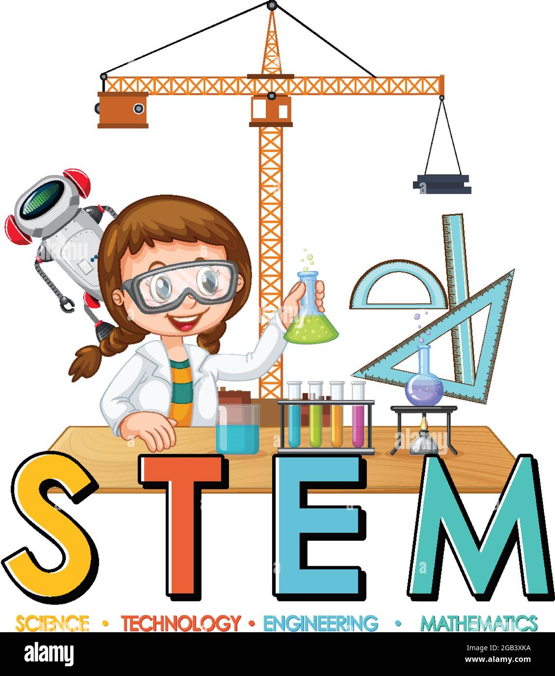 Scientist girl cartoon character with STEM education logo illustration ...
