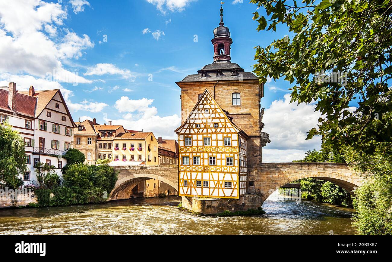 The old town hall in Bamberg on the Regnitz river in the administrative ...
