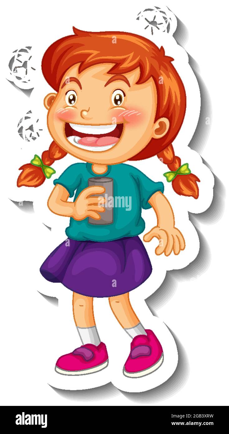 Sticker template with a girl cartoon character isolated illustration ...