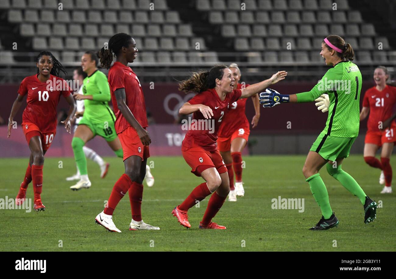 Kashima, Japan. 02nd Aug, 2021. (L-R) Canada's Ashley Lawrence ...