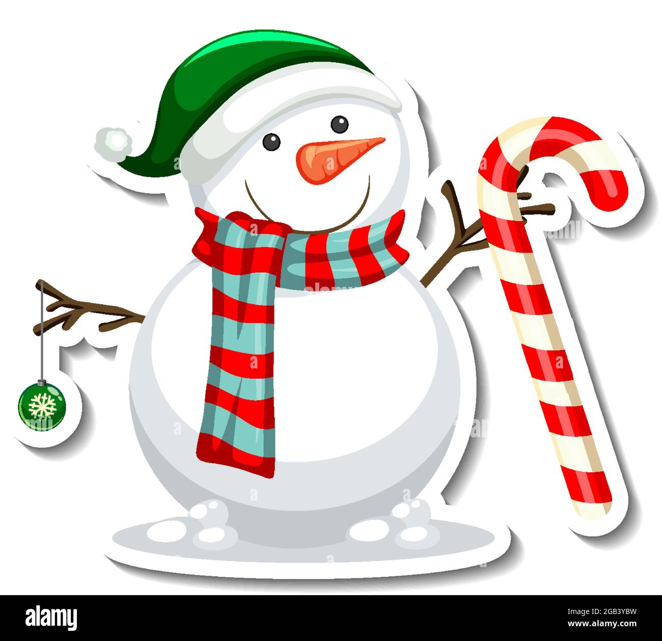 Sticker template with Snowman cartoon character isolated illustration ...