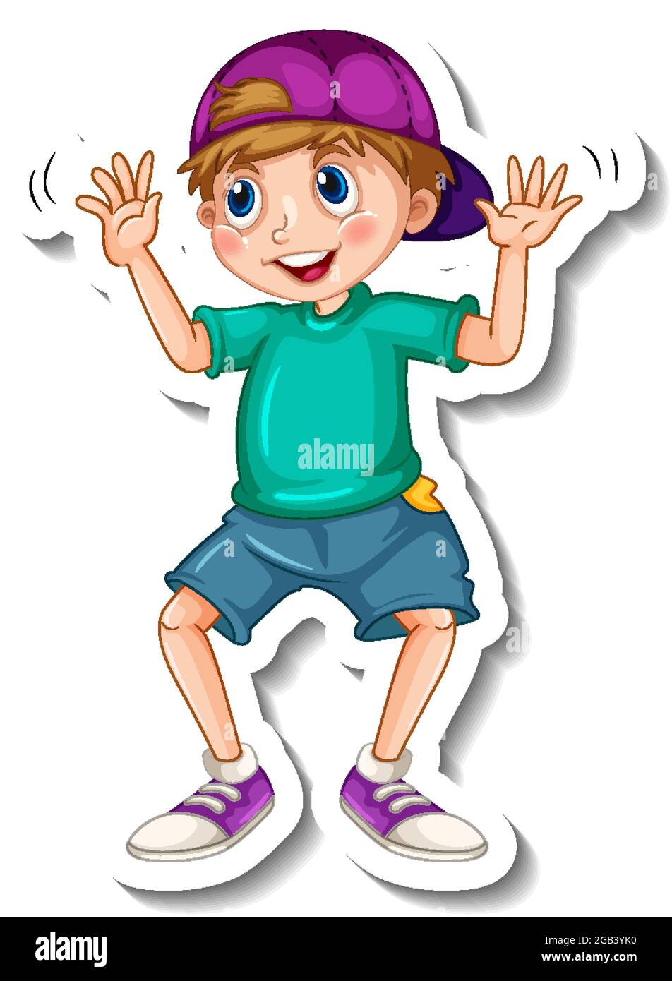 Sticker template with a boy cartoon character isolated illustration ...