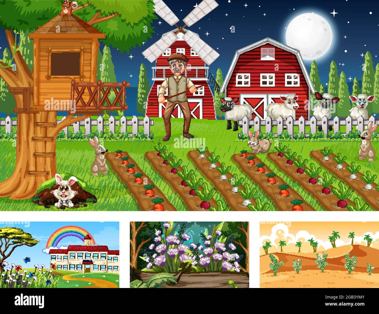 Four different nature horizontal scene illustration Stock Vector Image ...