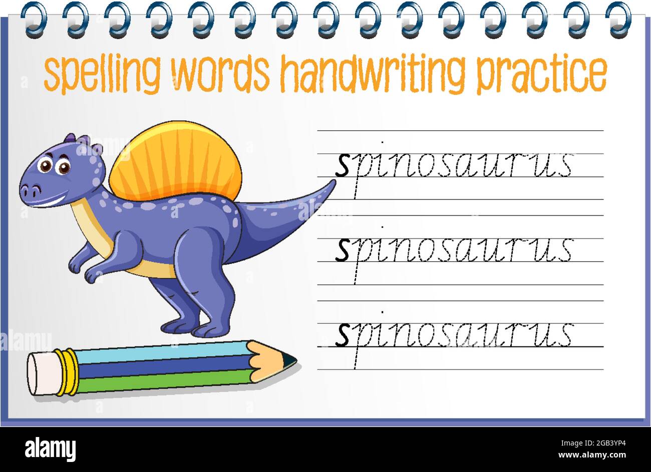 Spelling Words Dinosaur Handwriting Practice Worksheet Illustration spelling-words-dinosaur-handwriting-practice-worksheet-illustration