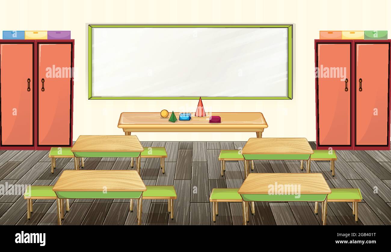 Classroom interior design with furniture and decoration illustration ...