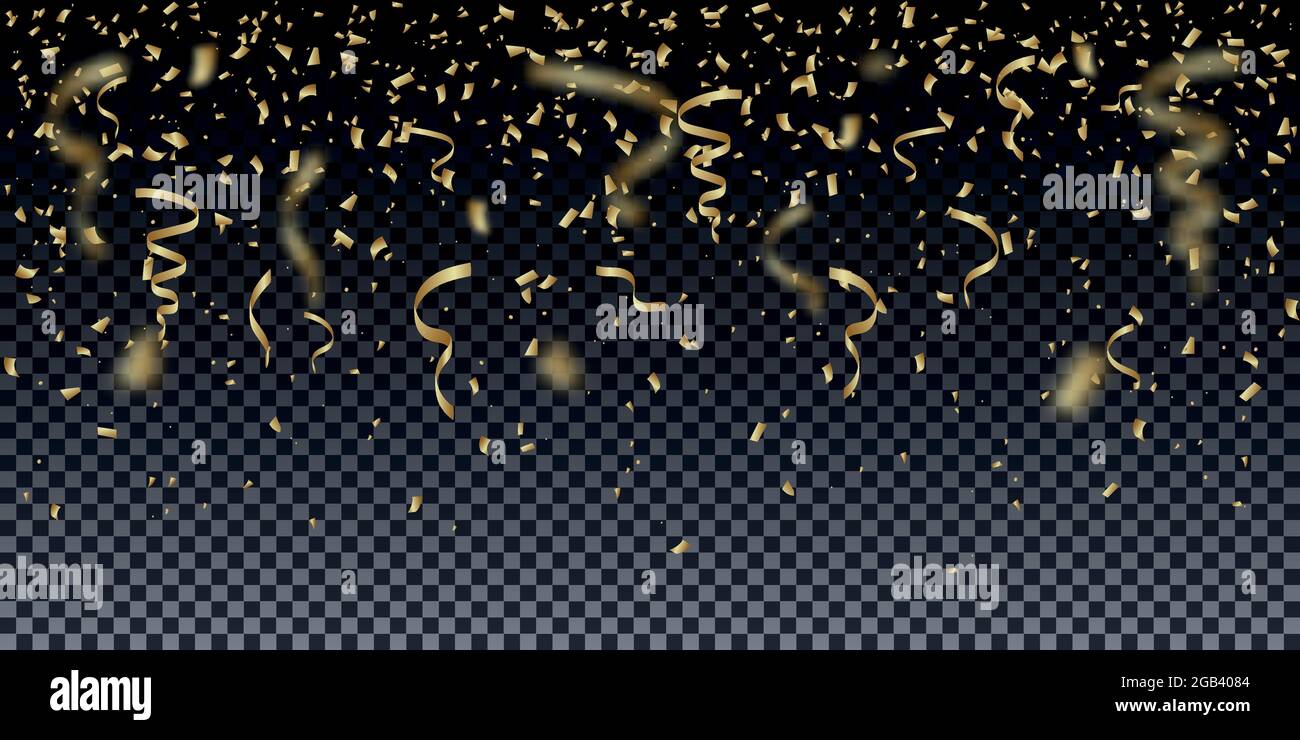 Realistic shiny gold confetti with blur effect. Vector design template ...