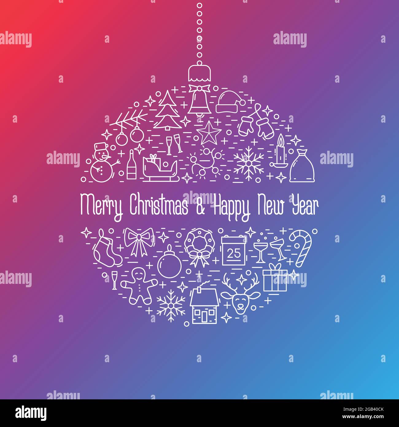 Christmas ball with line icons. Symbols christmas items icon. Vector ...