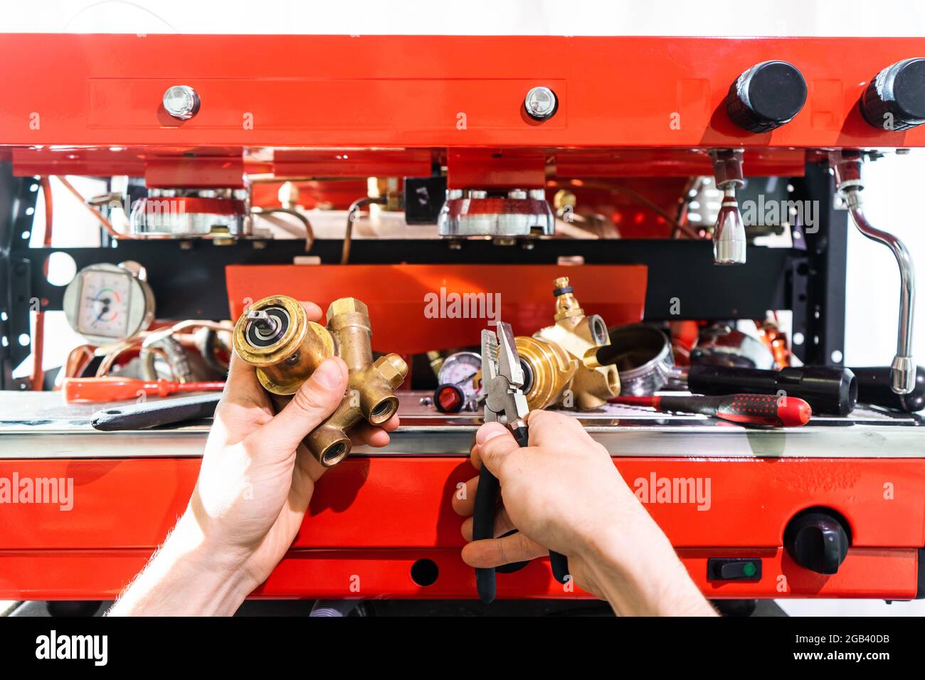 repair of the coffee machine photo. disassembled coffee machine Stock ...