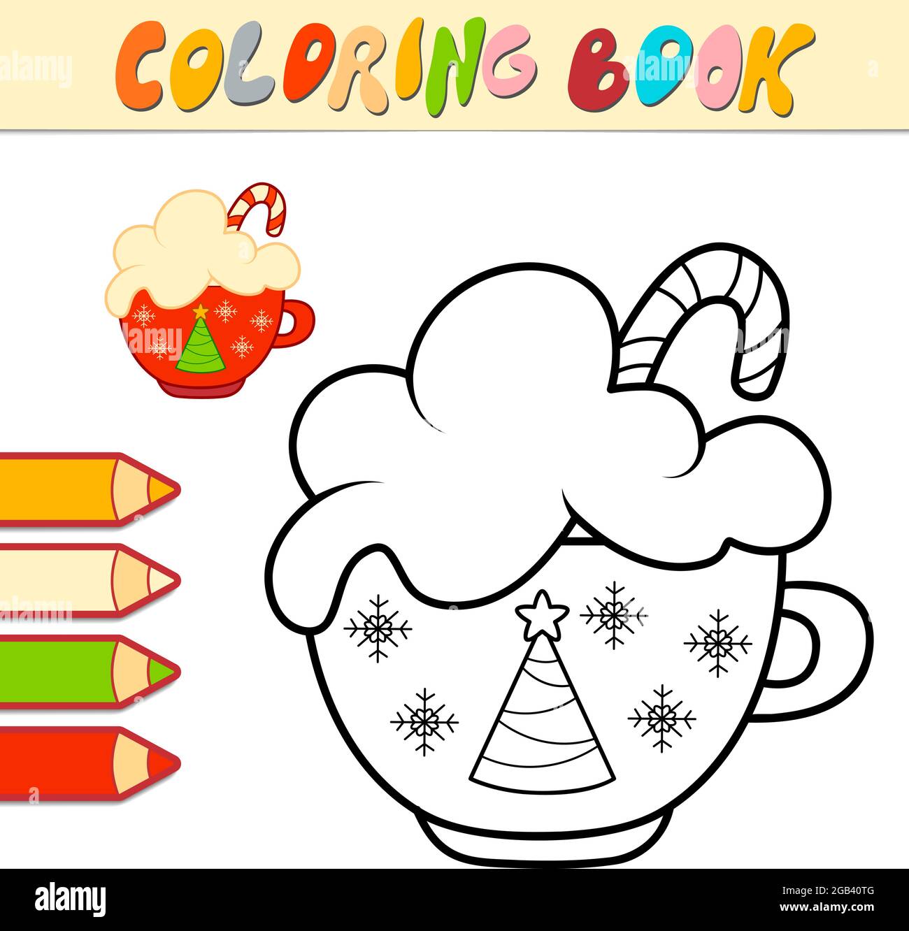 Coloring book or Coloring page for kids. Christmas Cup black and white ...