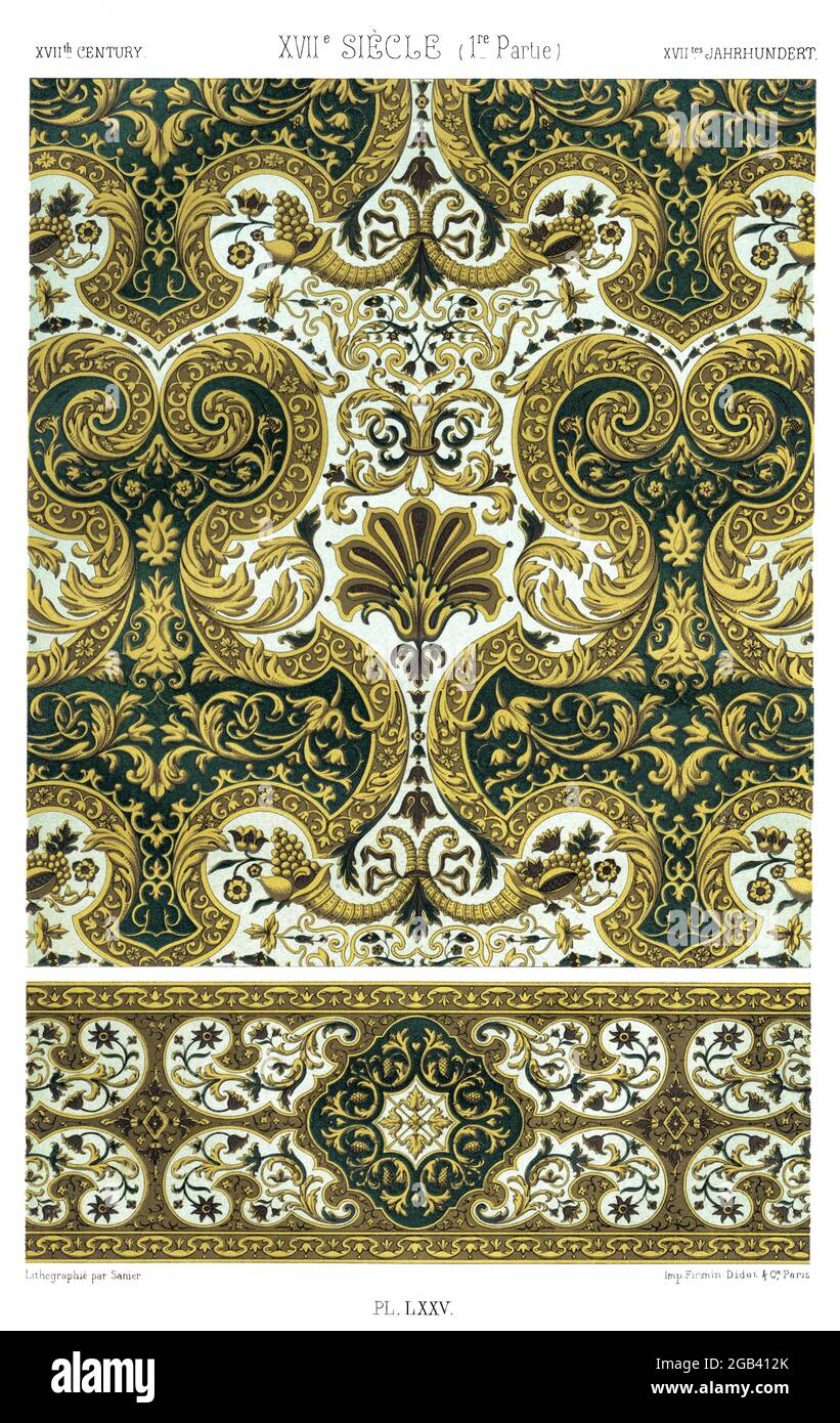 17th. Century - Period of Louis XIII - Panel of Gilt Leather with ...