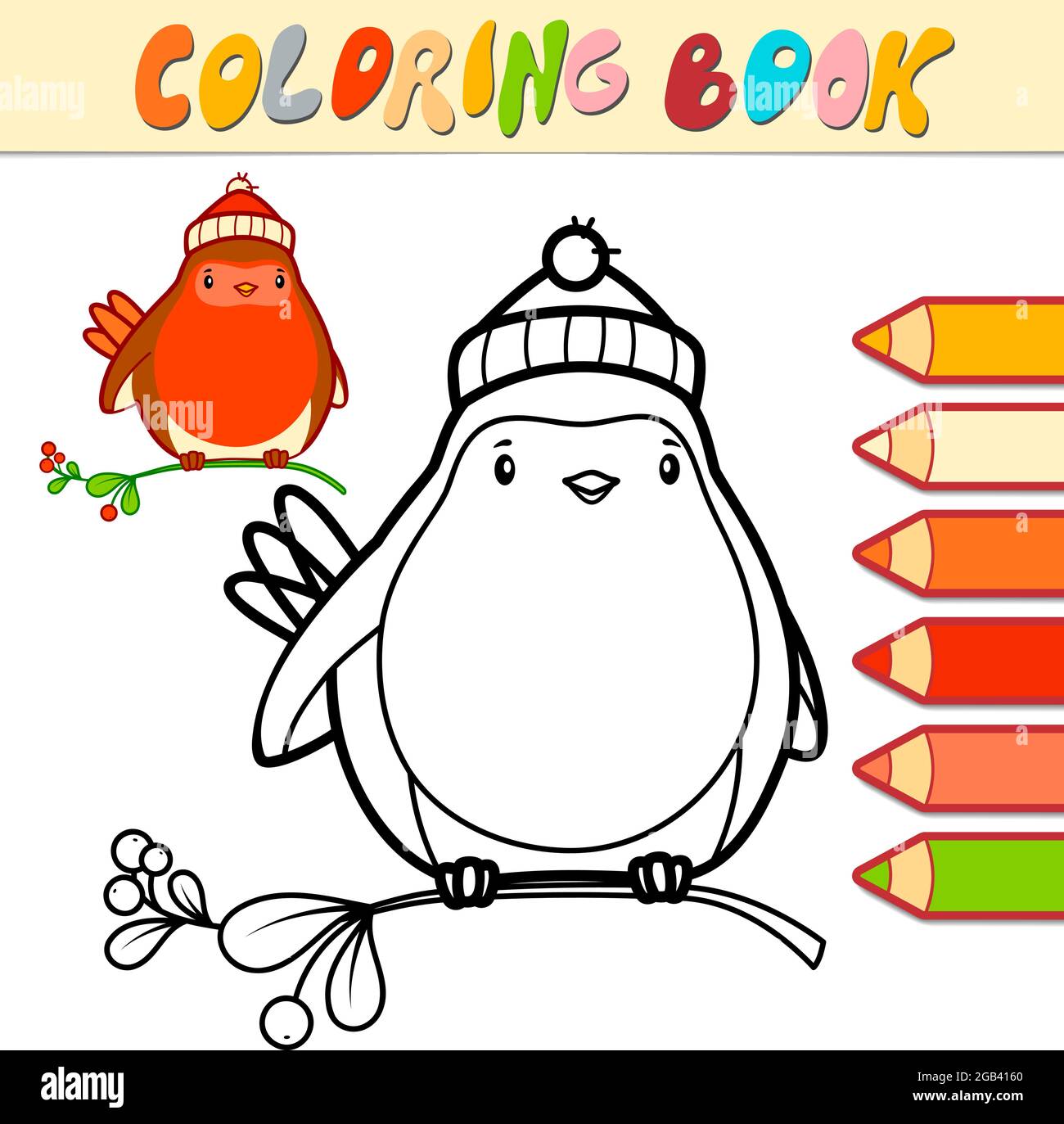 Coloring book or Coloring page for kids. Christmas Bird black and white ...