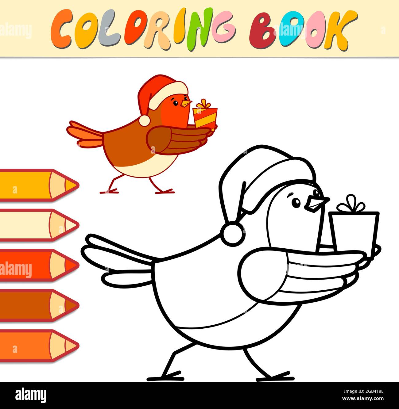 Coloring book or Coloring page for kids. Christmas Bird black and white ...