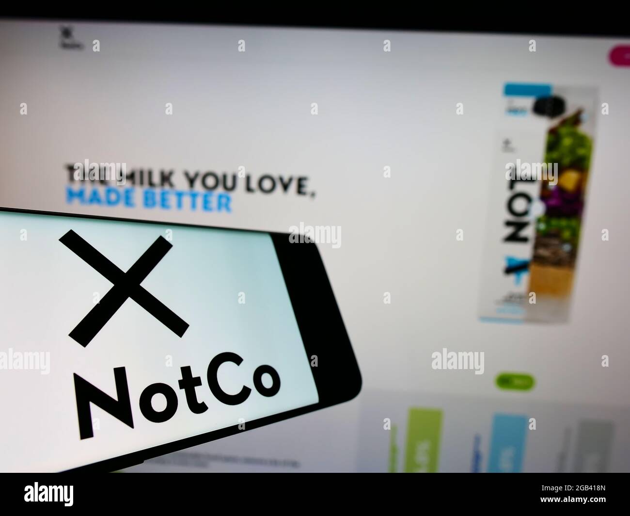 Mobile phone with logo of Chilean food company The Not Company SpA ...