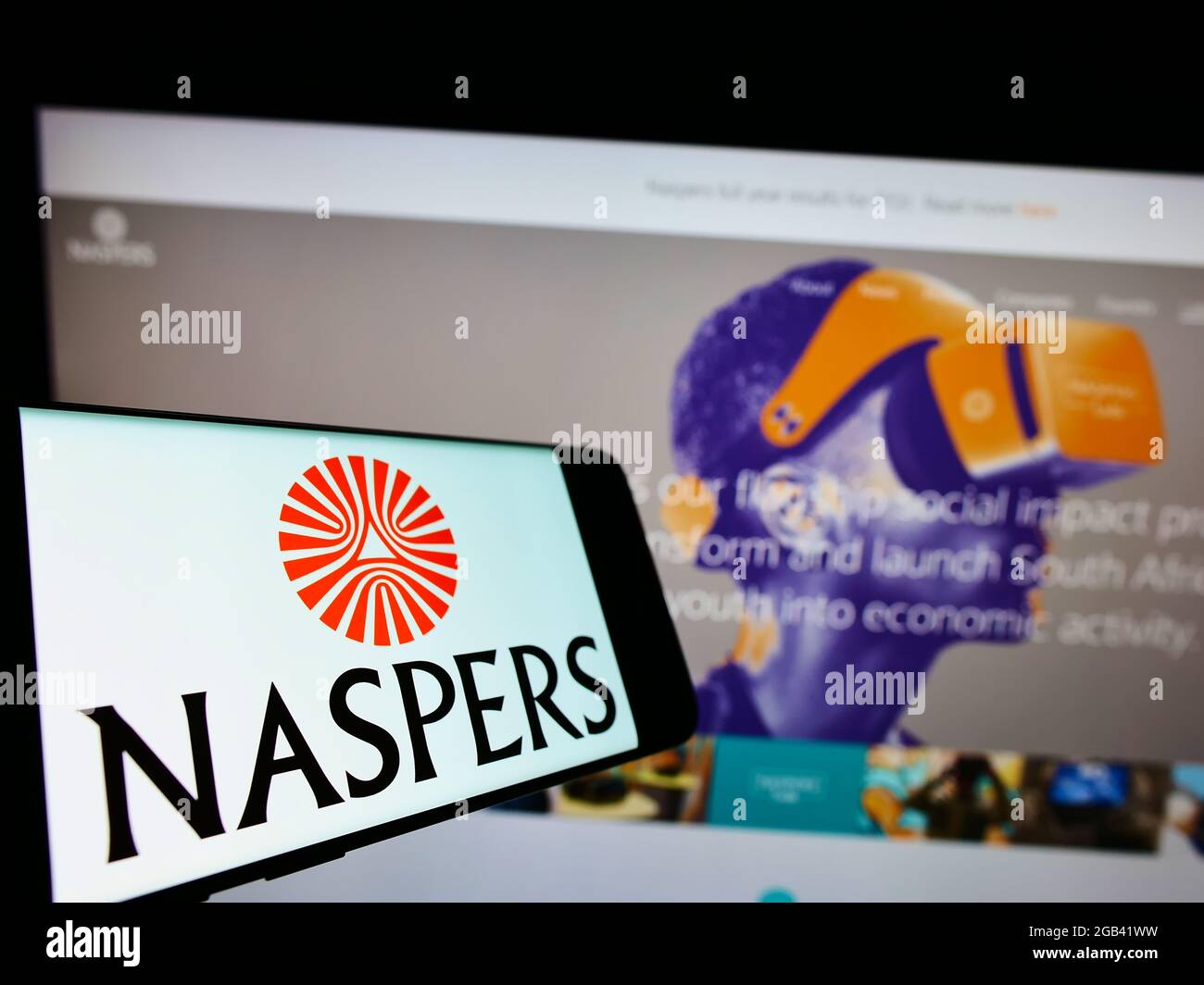 Smartphone with logo of South African conglomerate Naspers Limited on ...