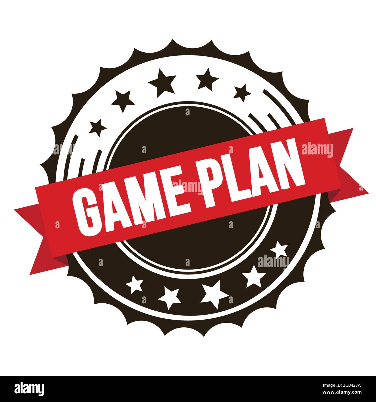GAME PLAN text on red brown ribbon badge stamp Stock Photo - Alamy