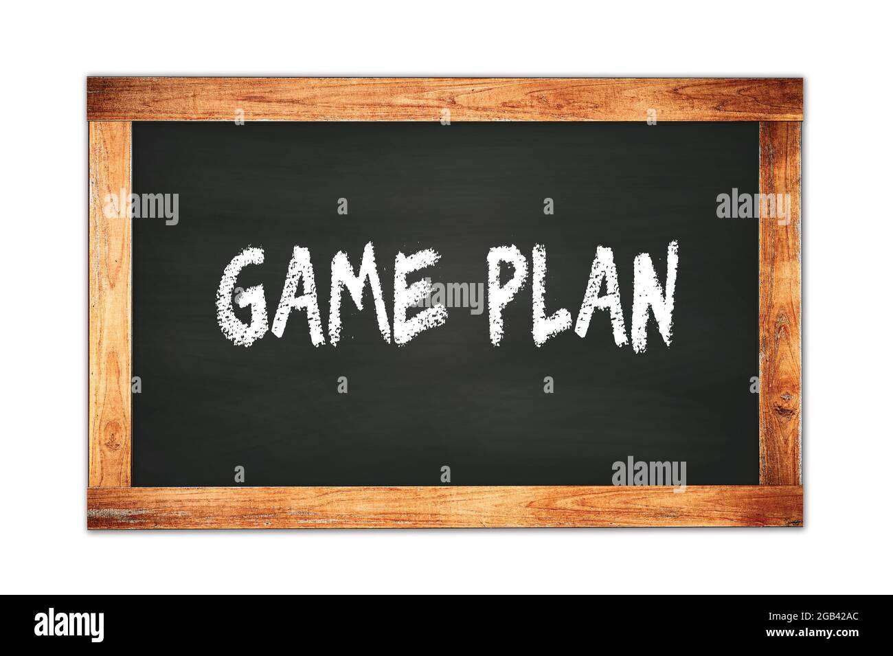 GAME PLAN text written on black wooden frame school blackboard Stock ...