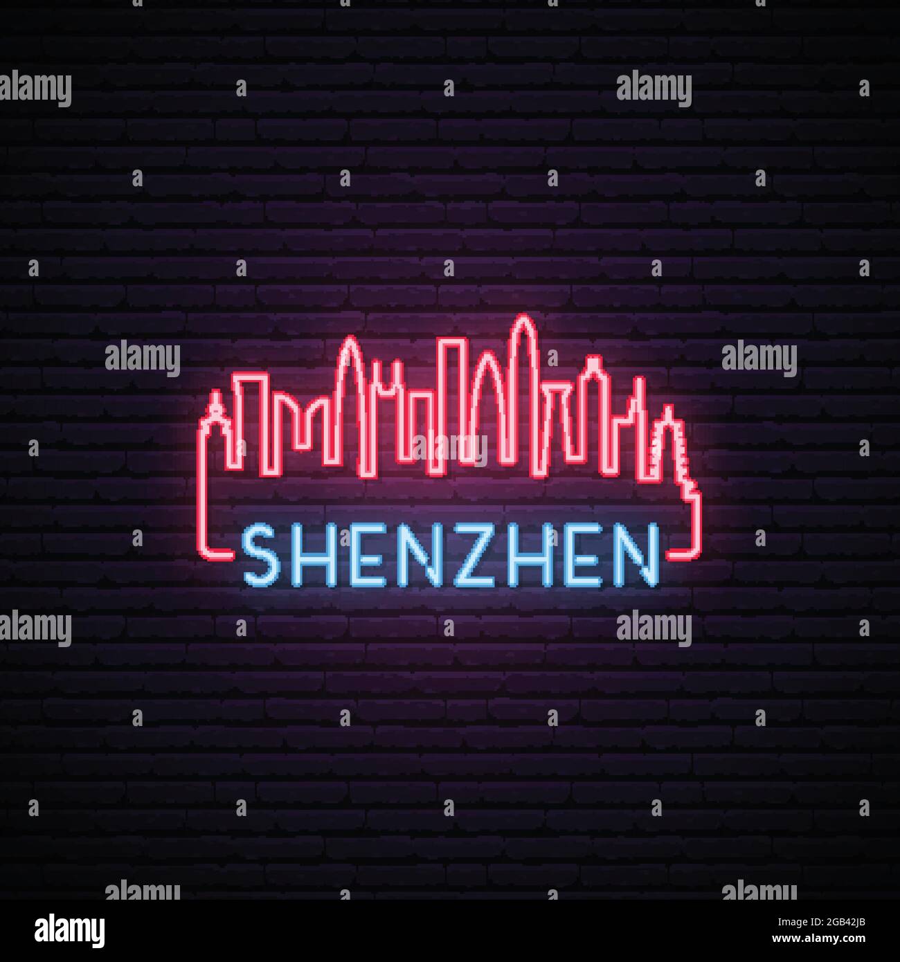 Concept neon skyline of Shenzhen city. Bright Shenzhen banner. Vector ...