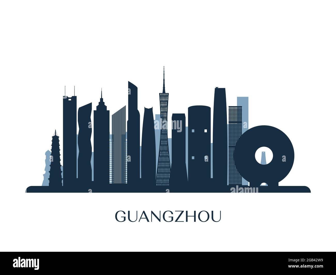 Guangzhou skyline, monochrome silhouette. Vector illustration Stock ...