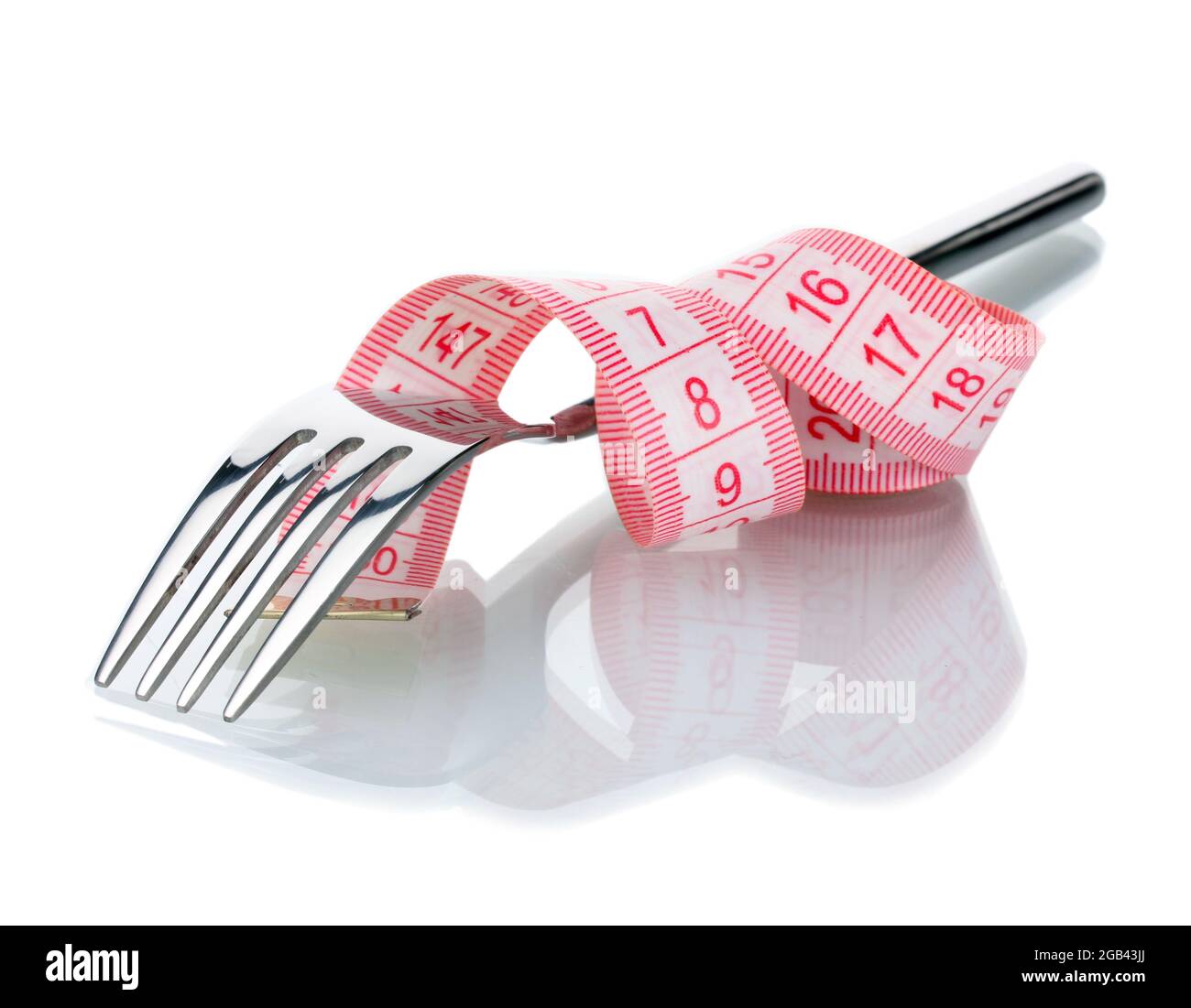 Fork and measuring tape isolated on white Stock Photo - Alamy