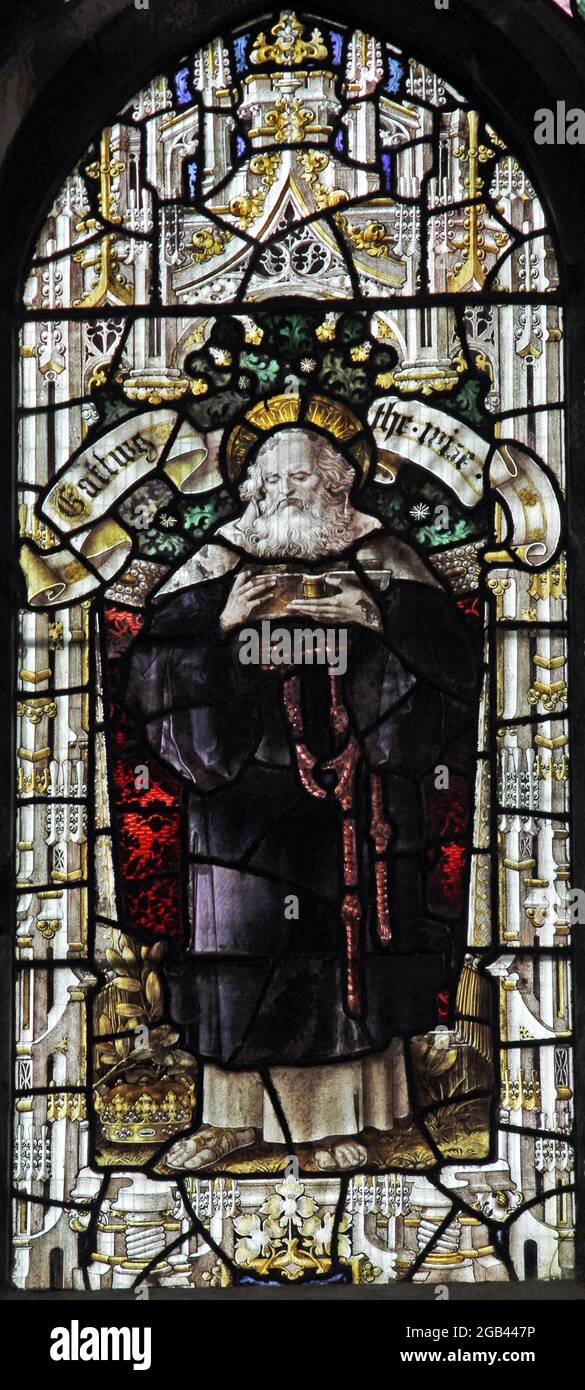 Stained glass window by Percy Bacon & Brothers depicting St Cattwg the ...
