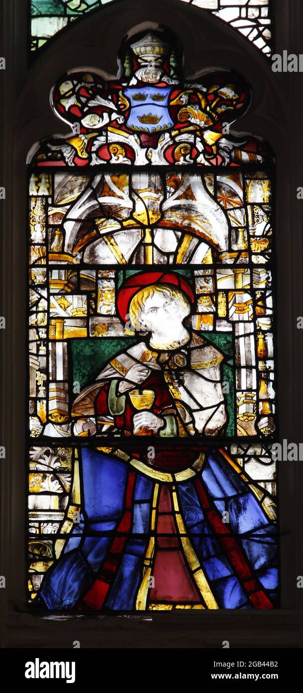 A medieval stained glass window depicting the story of Suzanna and the ...