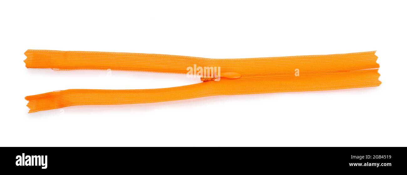 Orange zipper isolated on white Stock Photo - Alamy