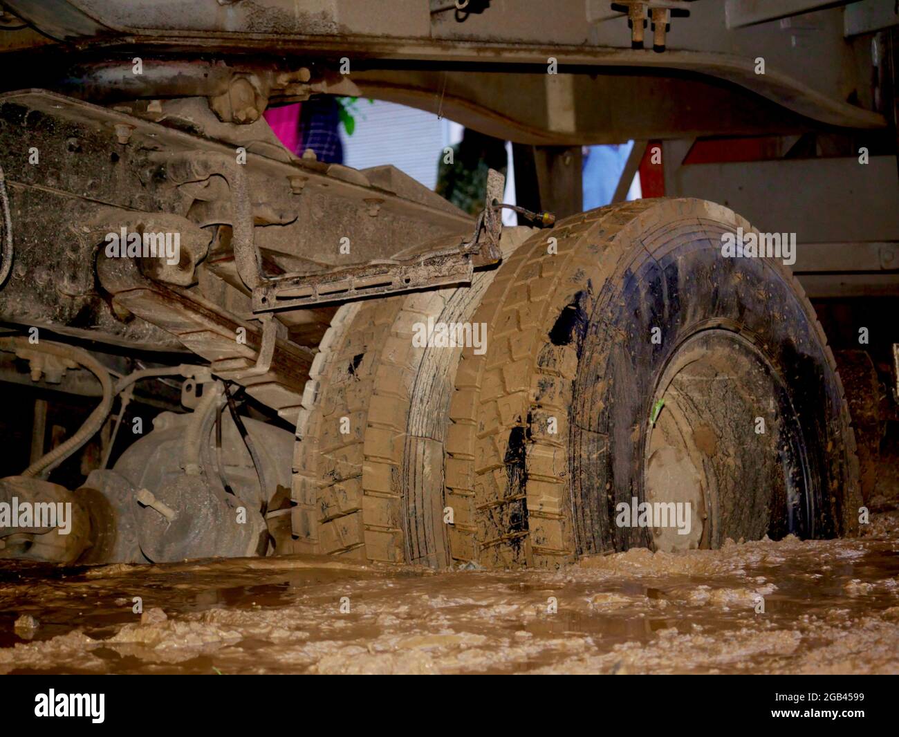 Lorry truck Collapse on road during raining season on mud dirty field ...