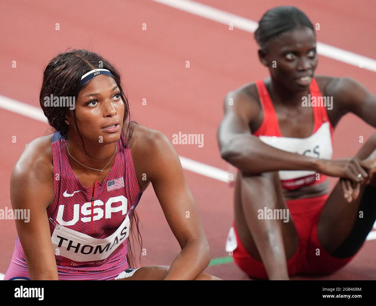 Tokyo, Japan. 2nd Aug, 2021. Gabrielle Thomas (L) of the United States ...