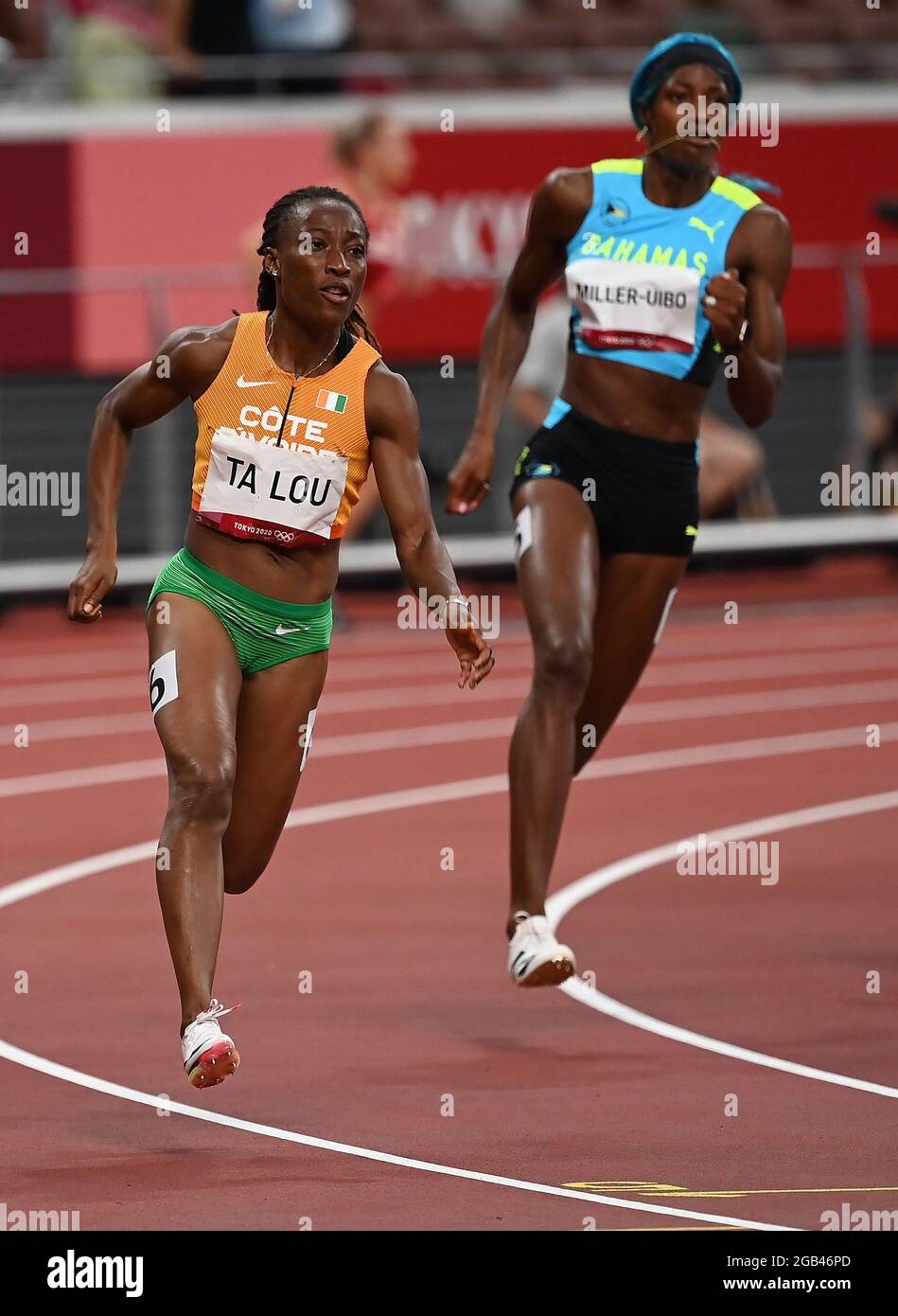 Tokyo, Japan. 2nd Aug, 2021. Marie-Josee Ta Lou of Cote d'lvoire (L ...