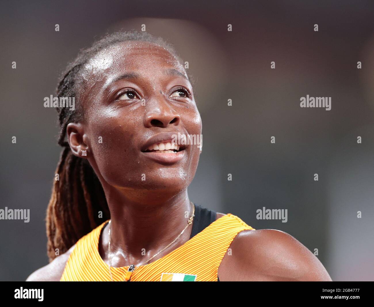 Tokyo, Japan. 2nd Aug, 2021. Marie-Josee Ta Lou of Cote d'lvoire reacts ...