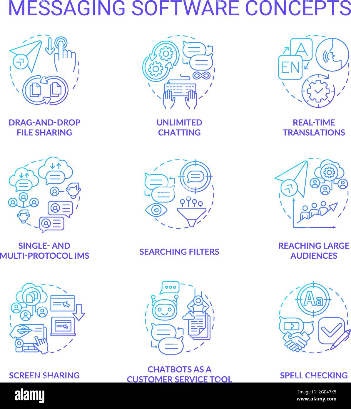 Messaging software blue gradient concept icons set Stock Vector Image ... Messaging software blue gradient concept icons set Stock Vector Image ...