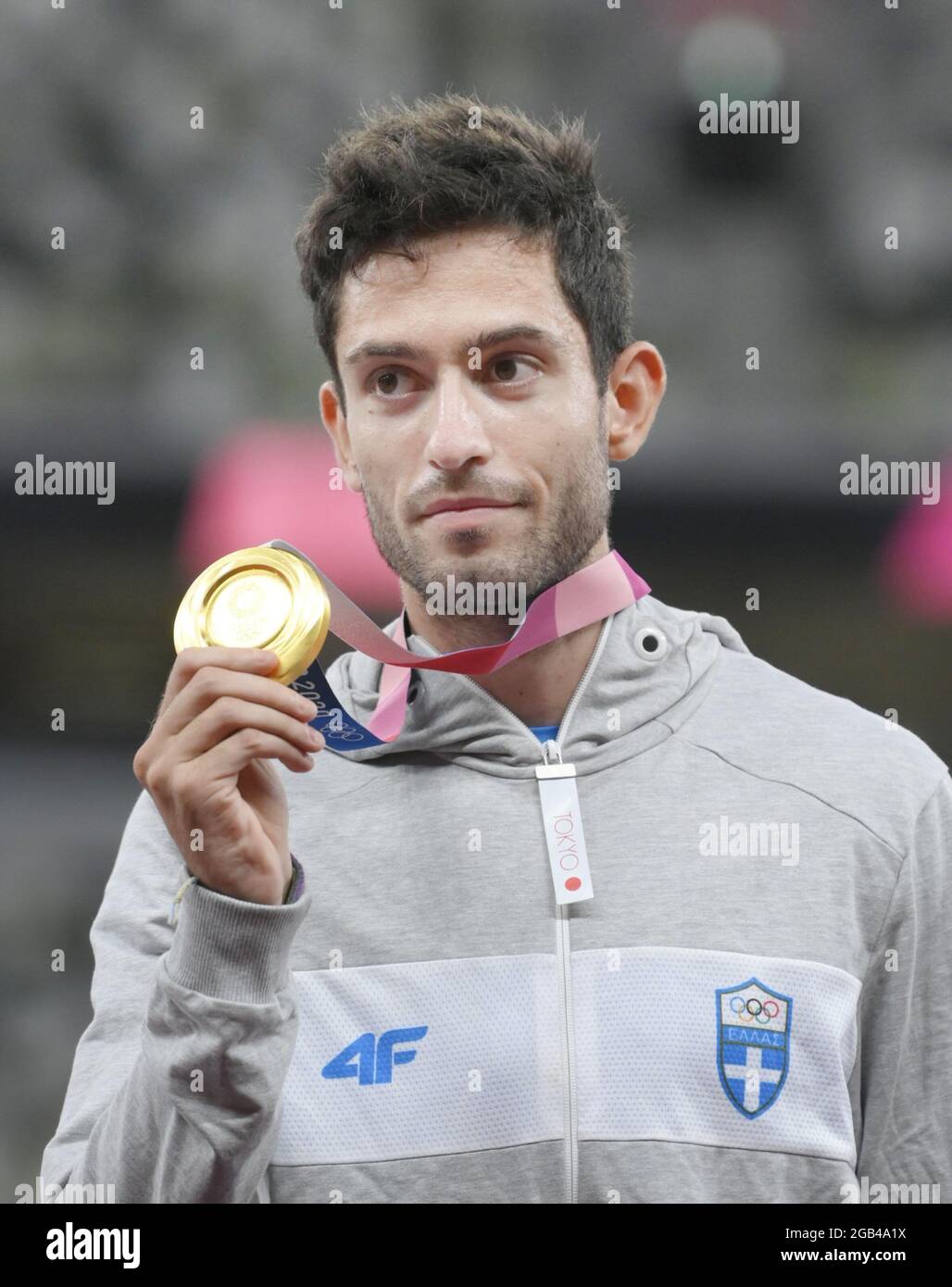 Tokyo, Japan. 2nd Aug 2021. Miltiadis Tentoglou of Greece poses with ... Tokyo, Japan. 2nd Aug 2021. Miltiadis Tentoglou of Greece poses with ...