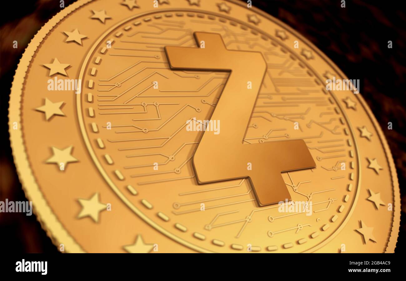 Zcash ZEC cryptocurrency symbol gold coin on green screen background ...