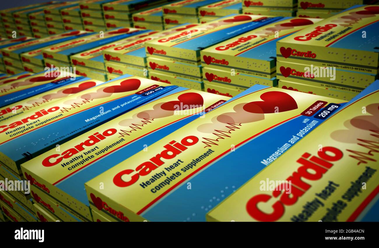 Cardio medicine tablets box production line. Heart health pills pack ...