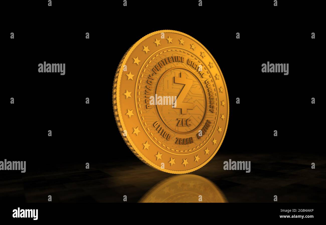 Zcash ZEC cryptocurrency symbol gold coin on green screen background ...