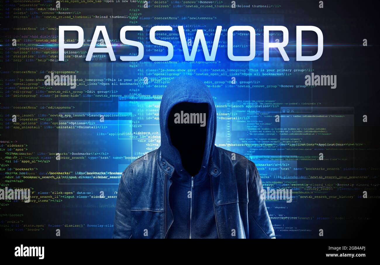 Faceless hacker on code background Stock Photo - Alamy