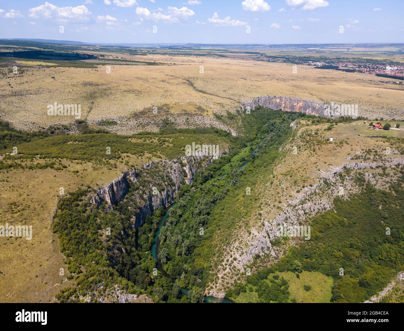 Aerial view of Iskar Panega Geopark along the Gold Panega River, Lovech ...