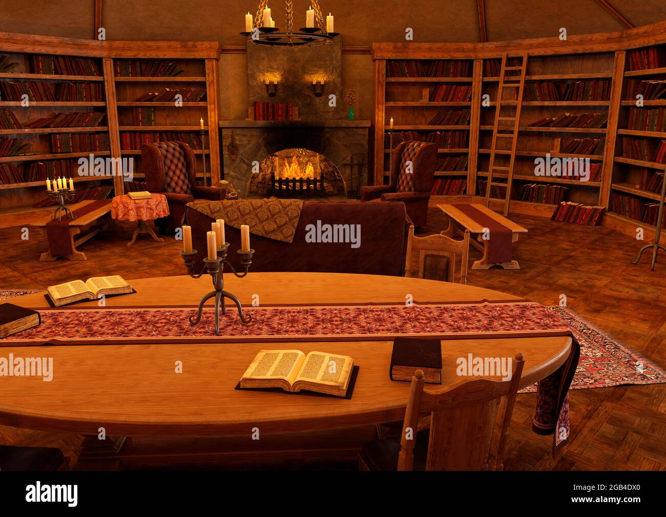 3D rendering of an old library interior Stock Photo - Alamy